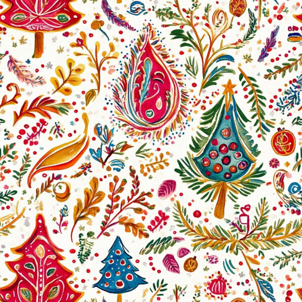 Download Colorful Holiday Pattern with Christmas Trees and Floral ...