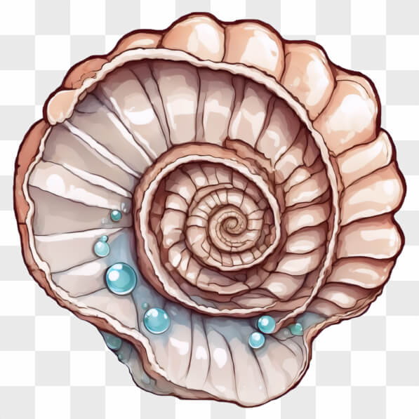 Descarga Ilustración de una concha en espiral con gotas de agua ...