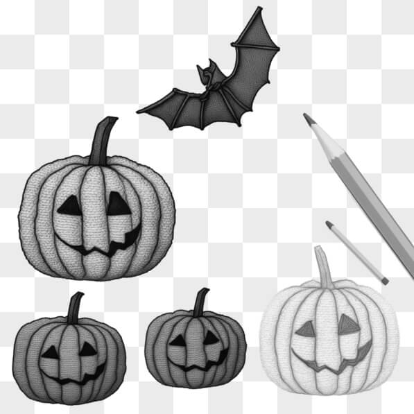 Download Halloween-themed Illustration with Pumpkins and Bat Sketches ...