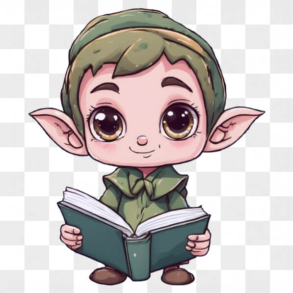 Download Cute Elf Character Reading a Book Cartoons Online - Creative ...