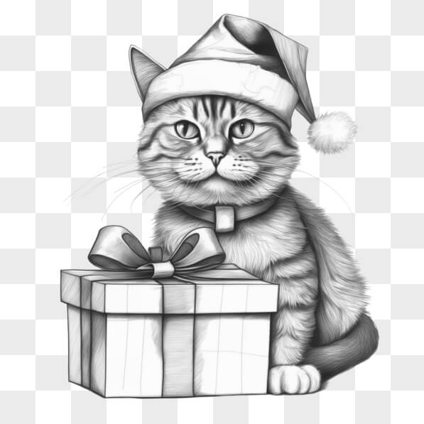 Descarga Gato festivo con gorro de Santa y caja de regalo Bocetos En ...