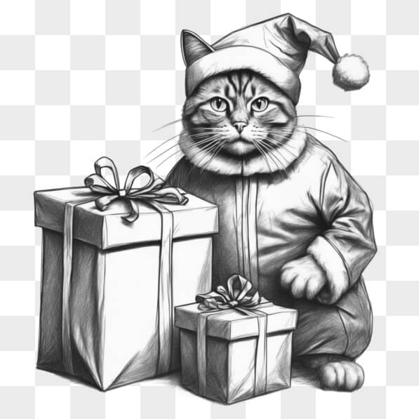 Descarga Gato festivo en traje de Santa con regalos Bocetos En Línea ...