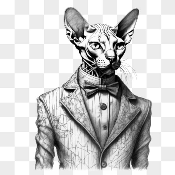 Descarga Gato Sphynx estilizado en traje formal Bocetos En Línea ...