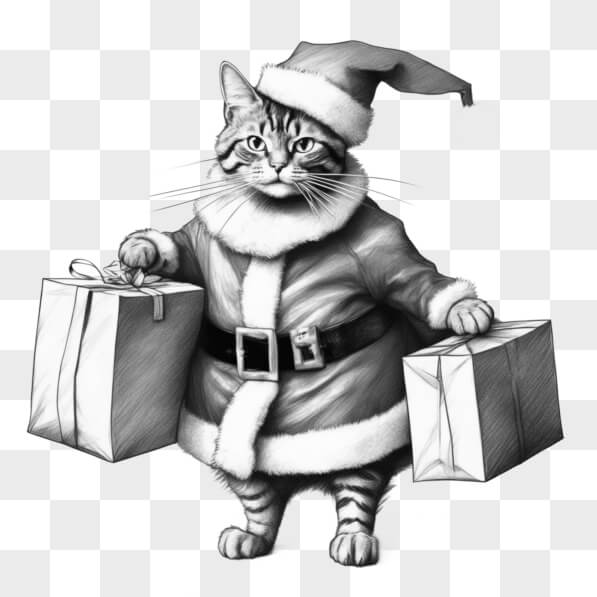 Descarga Gato Santa con Regalos Bocetos En Línea - Creative Fabrica
