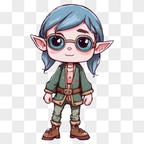 Pobierz narzędzie Chibi elf z niebieskimi włosami i okularami Cartoons ...