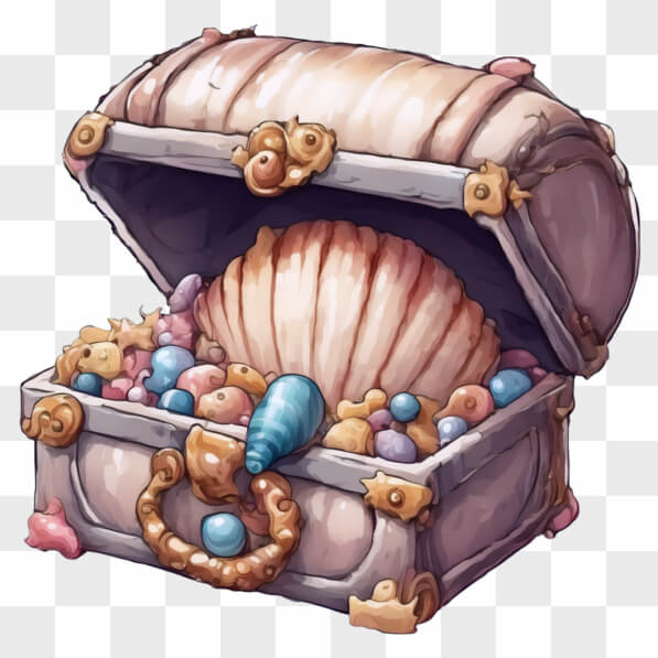 Download Treasure Chest with Seashells and Sea Decorations Cartoons ...