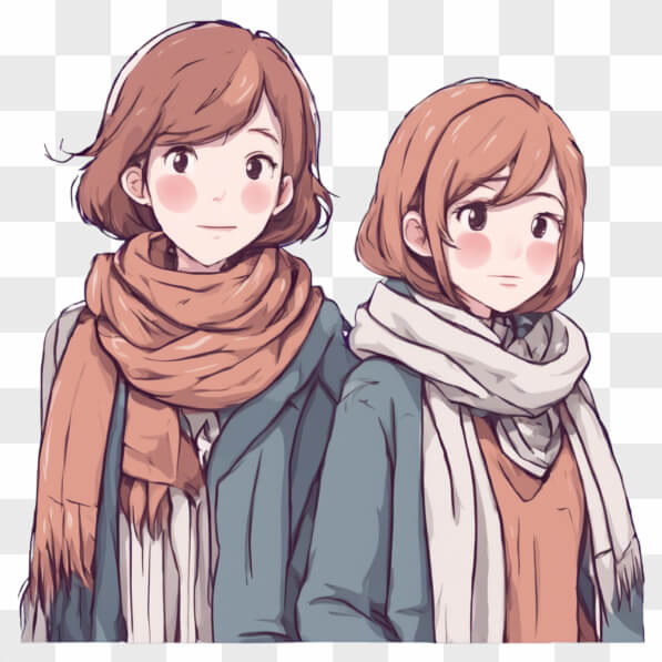 Download Stylized Illustration of Two Young Women in Scarf Cartoons ...