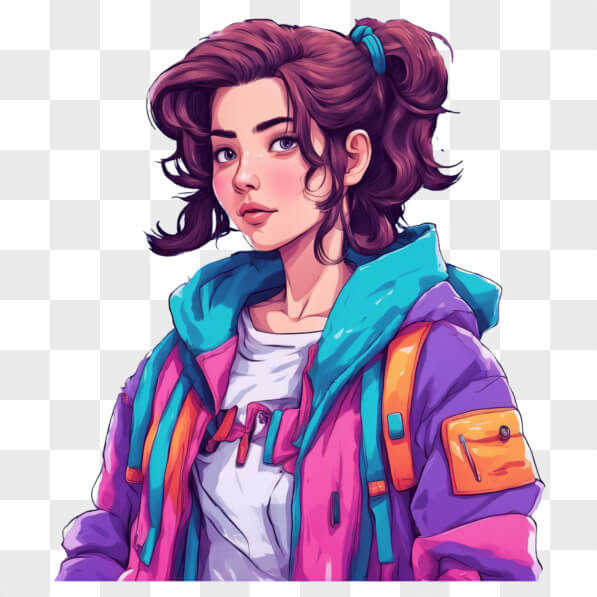 Download Stylized Portrait of a Young Woman in Colorful Jacket Cartoons ...
