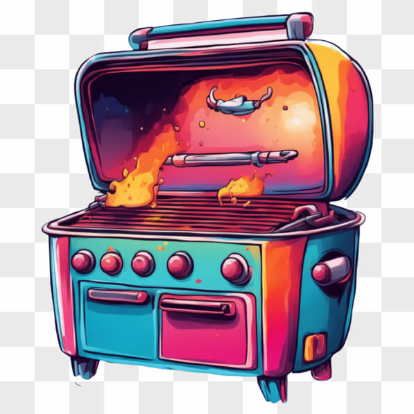 Download Colorful Retro Barbecue Grill with Flames Cartoons Online ...