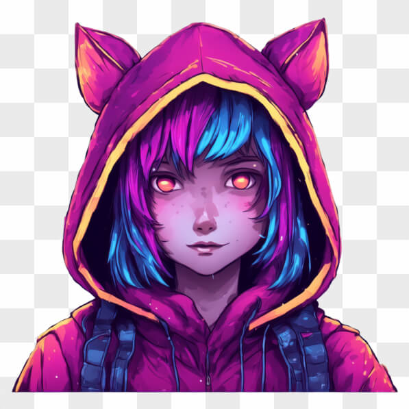 Download Stylized Character with Cat Ears and Vibrant Hair Cartoons ...