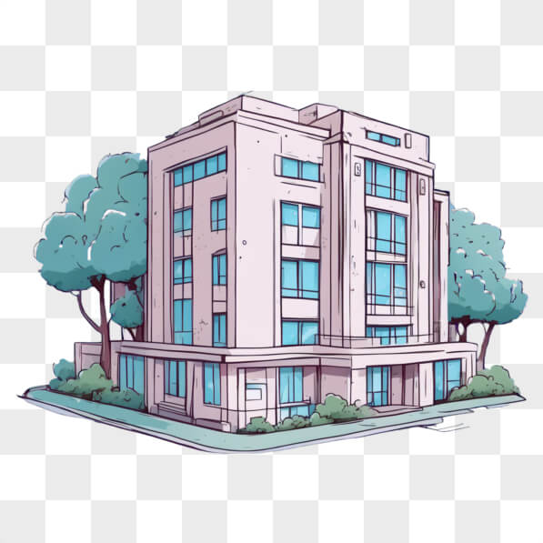 Download Modern Building Surrounded by Trees Cartoons Online - Creative ...