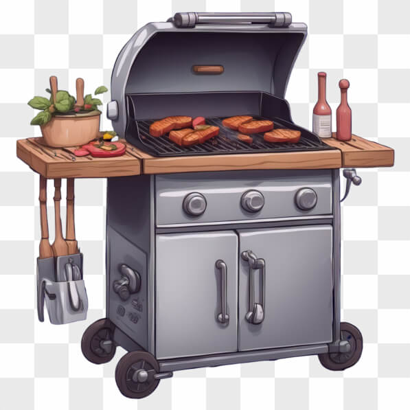 Download Outdoor Grill with Steaks and Fresh Ingredients Cartoons ...