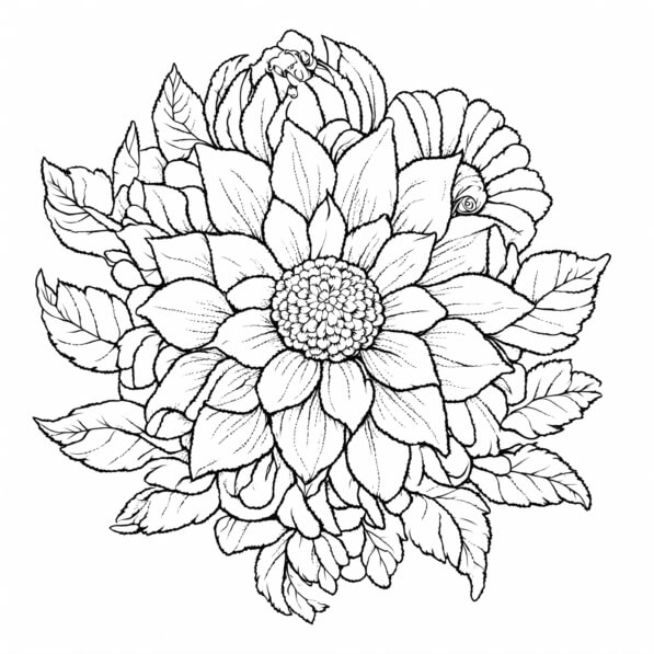 Download Intricate Flower Arrangement Line Drawing Coloring pages ...