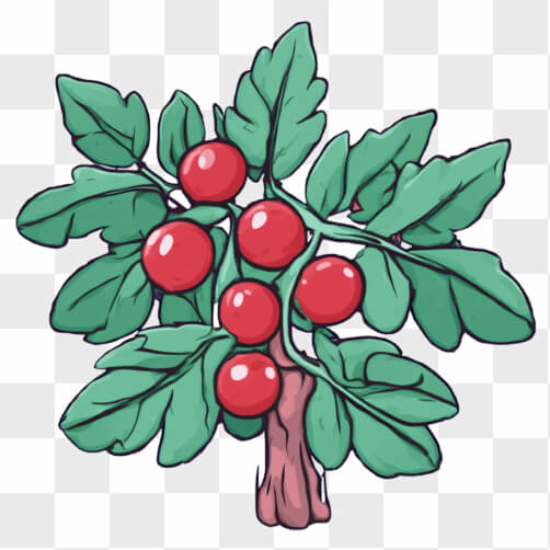 Download Stylized Plant with Red Berries Cartoons Online - Creative Fabrica