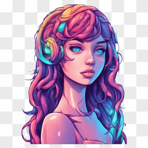 Descarga Retrato estilizado de una joven colorida Cartoons En Línea - Creative Fabrica