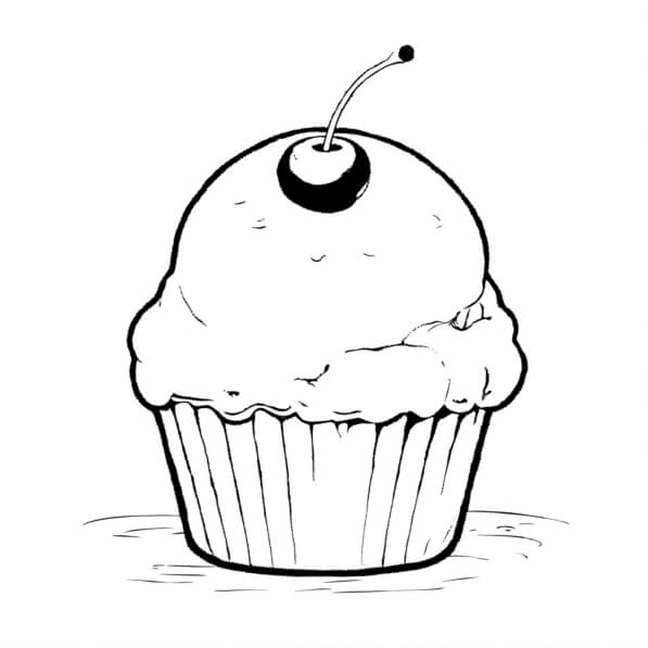 Download Illustrated Cupcake with Cherry Coloring pages Online ...