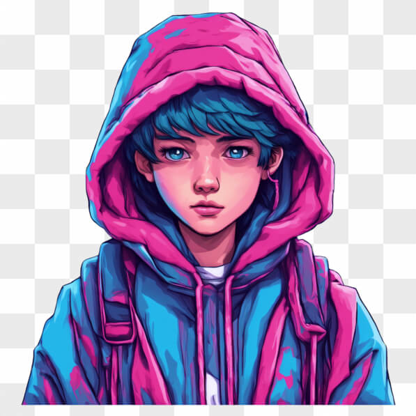 Descarga Ilustración de un personaje con una sudadera rosa y azul ...