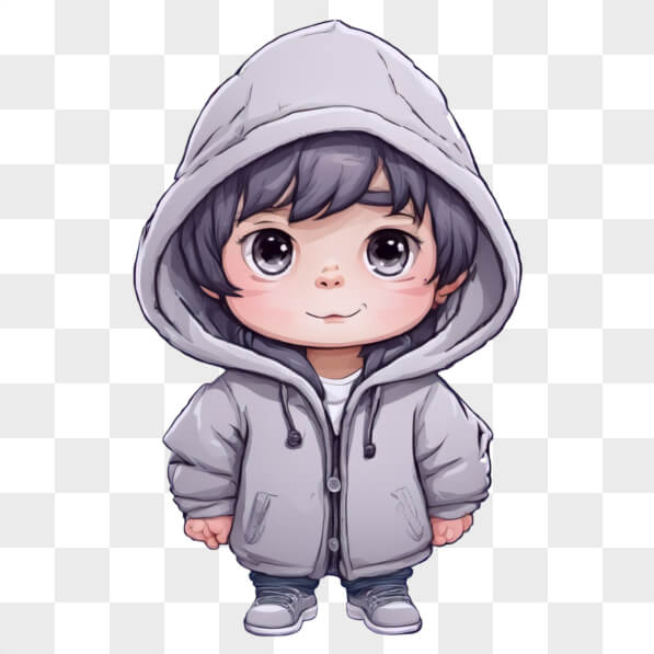 Download Cute Cartoon Boy in Grey Hoodie Cartoons Online - Creative Fabrica