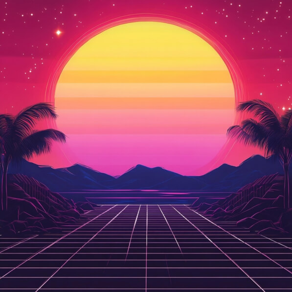 Download Stylized Sunset Landscape with Palm Trees Backgrounds Online ...