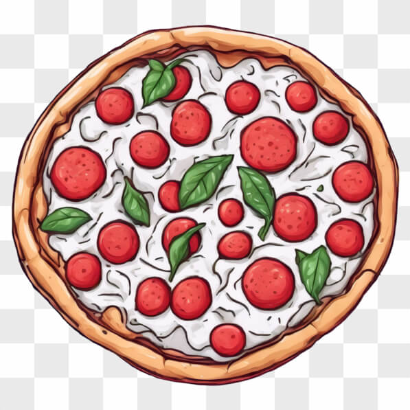 Descarga Deliciosa pizza de pepperoni con albahaca Cartoons En Línea - Creative Fabrica