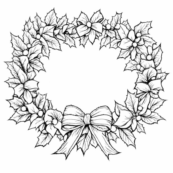 Download Holly Wreath for Holidays Coloring pages Online - Creative Fabrica