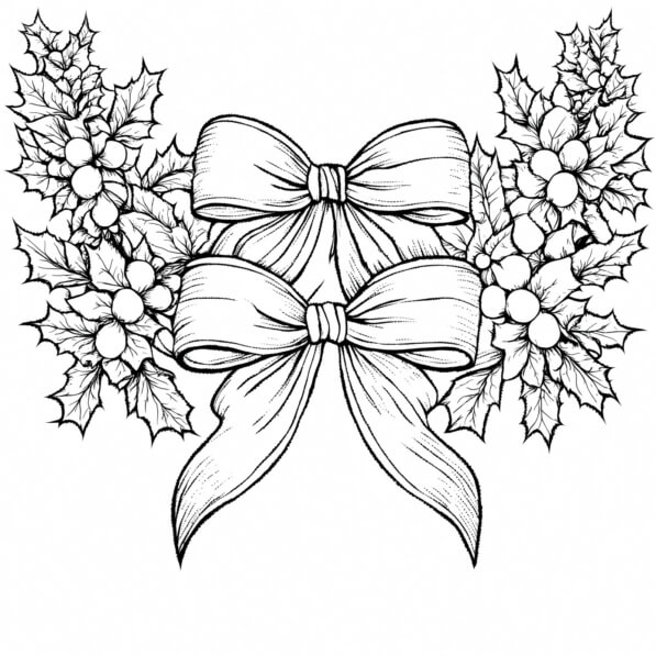 Download Decorative Holiday Bows with Holly Coloring pages Online ...