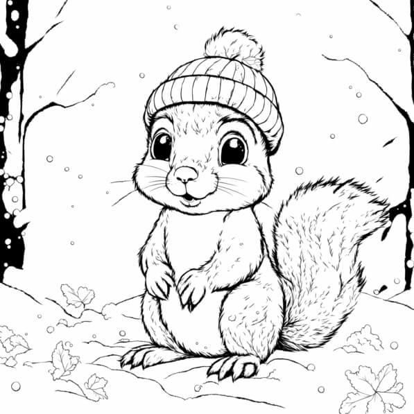 Download Cute Squirrel in Winter Scene Coloring pages Online - Creative ...