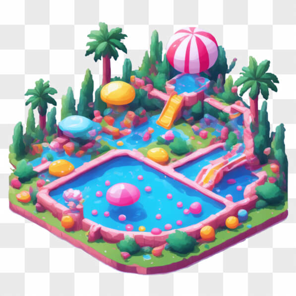Download Colorful Swimming Pool Area with Slides and Floats Cartoons ...