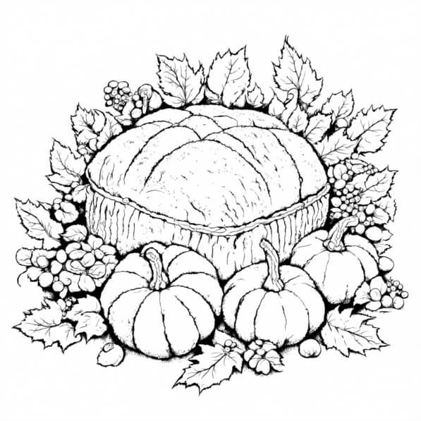 Download Autumn Harvest with Pumpkins and Pie Coloring pages Online ...