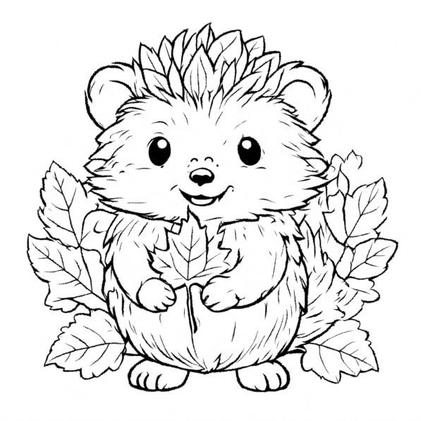 Download Cute Hedgehog Character Holding a Leaf Coloring pages Online ...