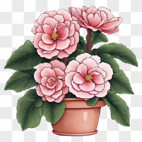 Download Pink Begonia Flowers in a Pot Cartoons Online - Creative Fabrica