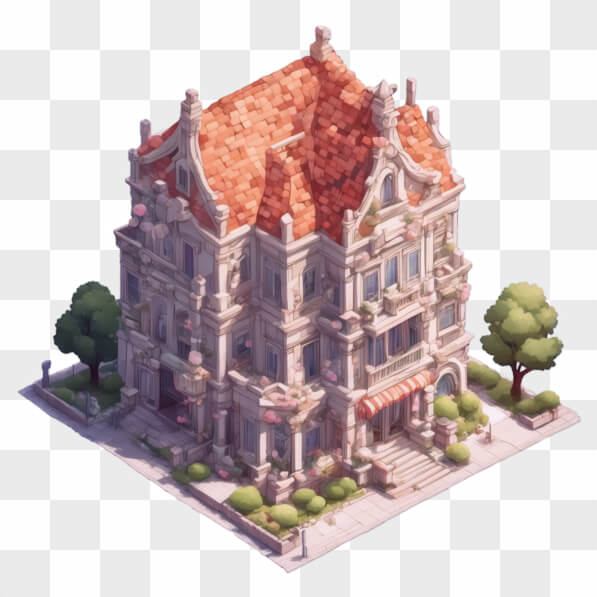 Download Charming Architectural Building with Red-Tiled Roof Cartoons ...