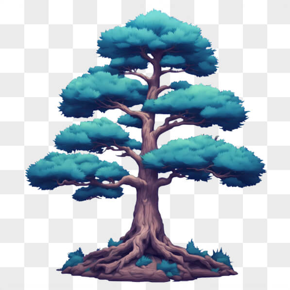 Download Stylized Tree with Blue Foliage Cartoons Online - Creative Fabrica