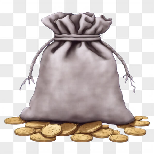 Download Gray Money Bag with Gold Coins Cartoons Online - Creative Fabrica