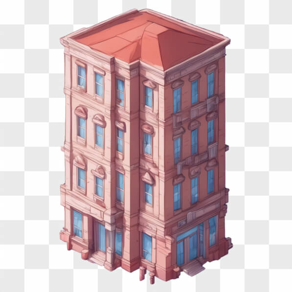 Download Illustrated Urban Building with Red Roof Cartoons Online ...