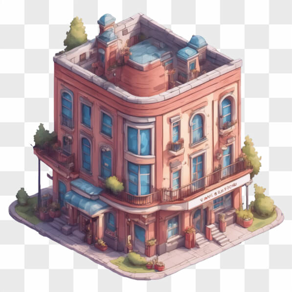 Download Charming Urban Building with Rooftop Terrace Cartoons Online ...