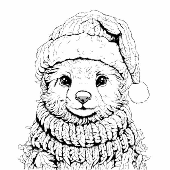 Download Festive Animal Character with Santa Hat and Scarf Coloring ...