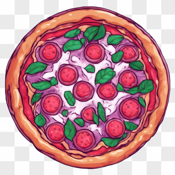 Download Deliciously Crafted Pizza with Pepperoni and Basil Cartoons ...