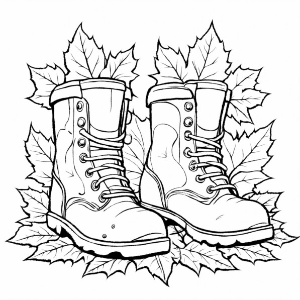 Download Boots Surrounded by Leaves Coloring pages Online - Creative ...