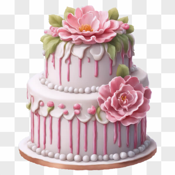 Download Elegant Two-Tier Cake with Pink Flowers Cartoons Online ...