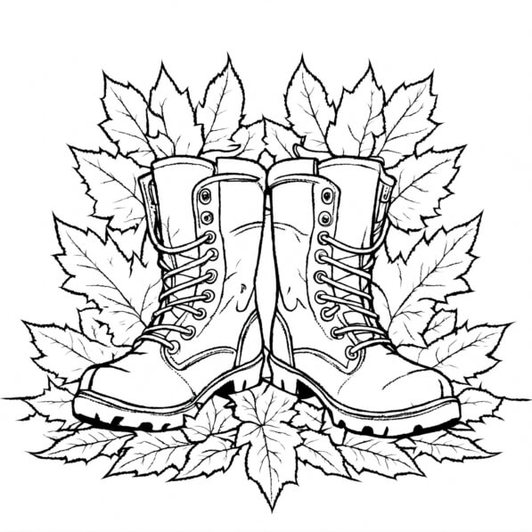 Download Boots Surrounded by Leaves Coloring pages Online - Creative ...