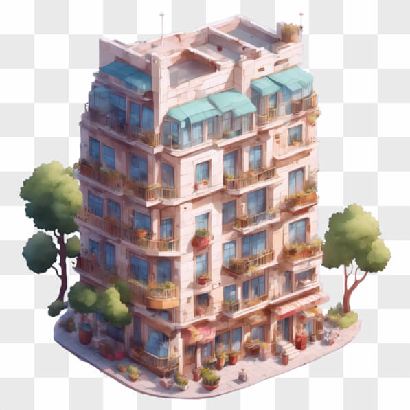 Download Charming Residential Building with Balconies and Greenery ...