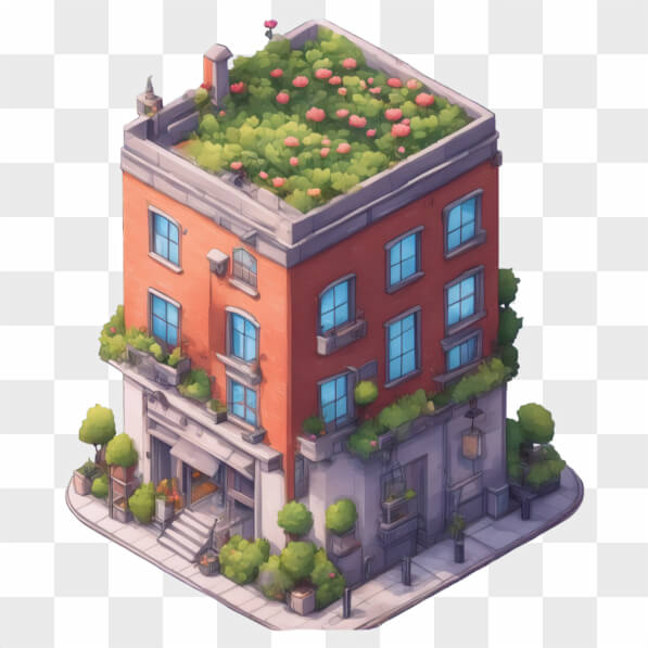 Download Stylized Building with Rooftop Garden Cartoons Online ...