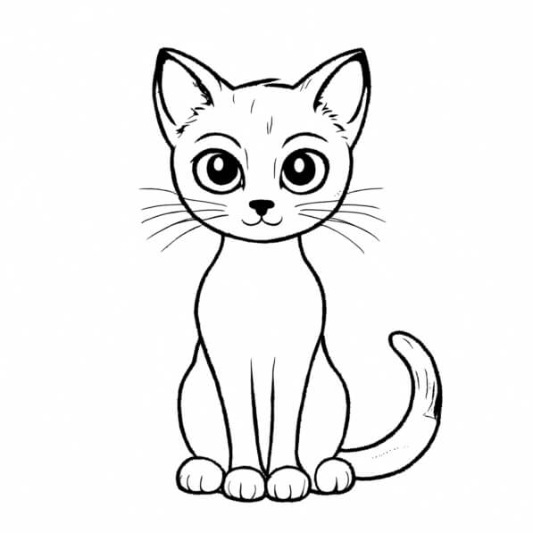 Download Cute Cartoon Cat Outline Coloring pages Online - Creative Fabrica