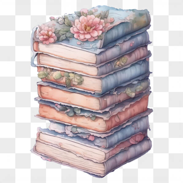 Download Stack of Illustrated Books with Floral Designs Cartoons Online ...