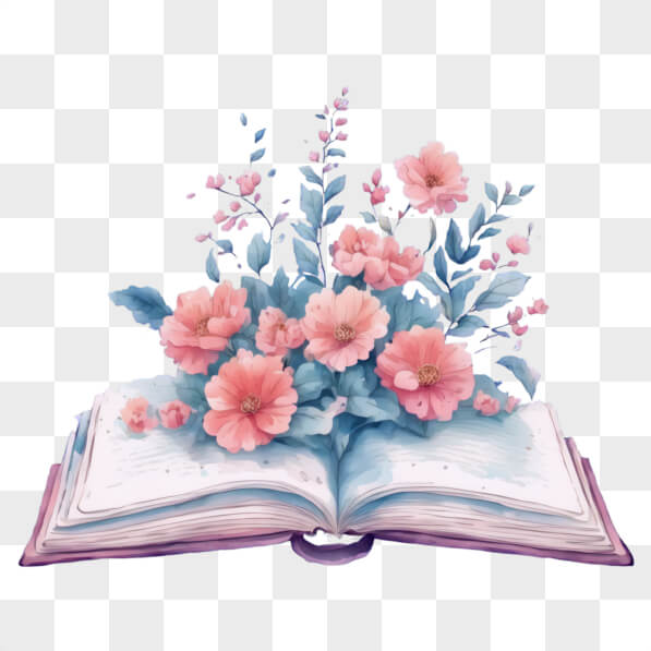 Download Open Book with Floral Arrangement Cartoons Online - Creative ...