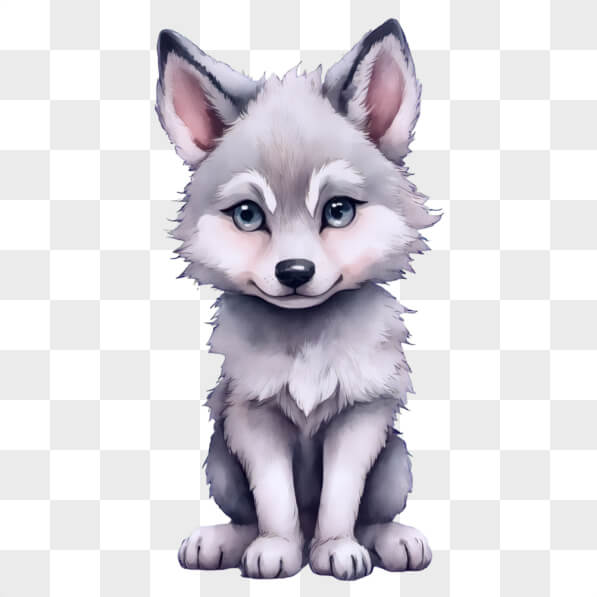 Download Cute Cartoon Wolf Pup Sitting Cartoons Online - Creative Fabrica