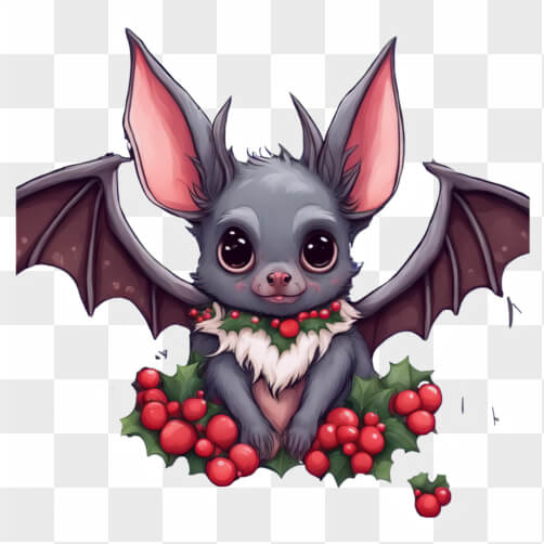 Download Cartoon Bat with Purple Eyes and Big Ears on Black Background ...