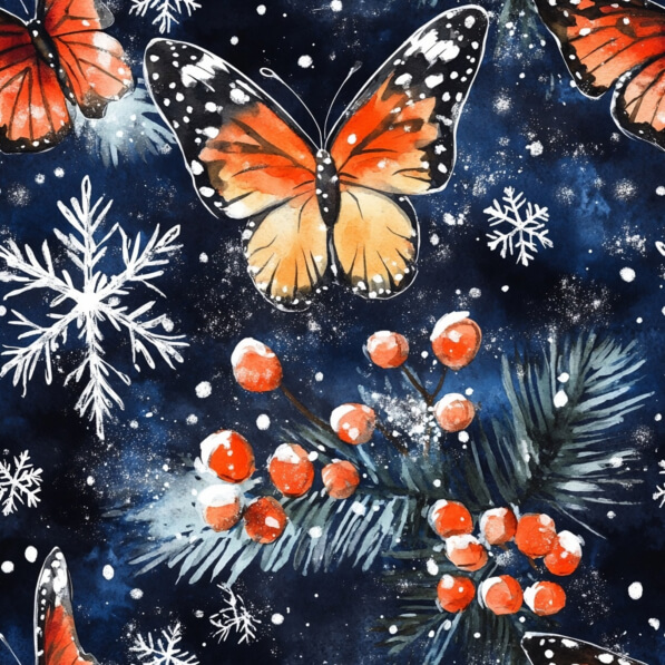 Download Festive Winter Scene with Butterflies and Snowflakes Patterns ...