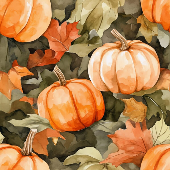 Download Autumn Pumpkins and Leaves Patterns Online - Creative Fabrica